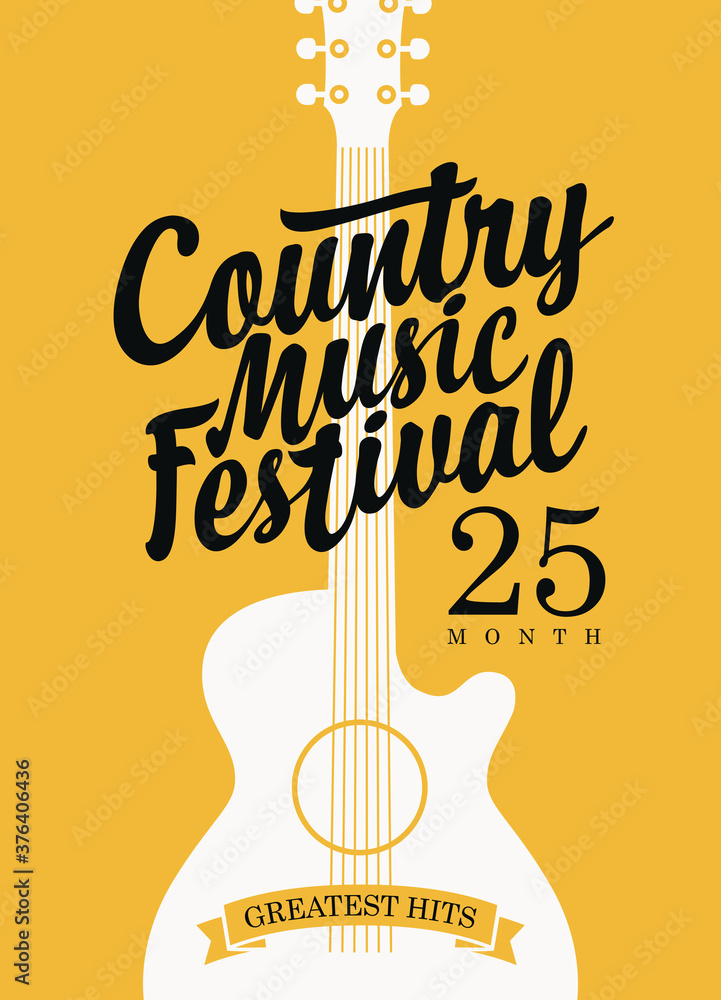 Poster for a country music festival with a guitar and calligraphic ...
