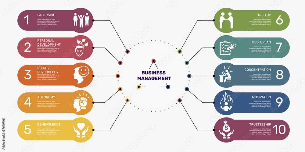 Infographic Business Intelligence template. Icons in different colors ...