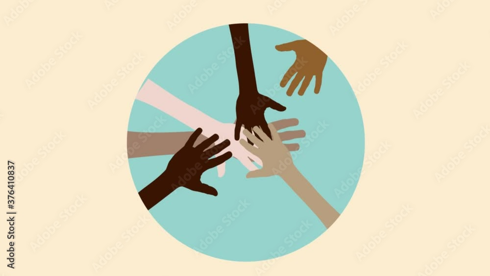 No to racism. Stop to racism and discrimination. Different races hands ...