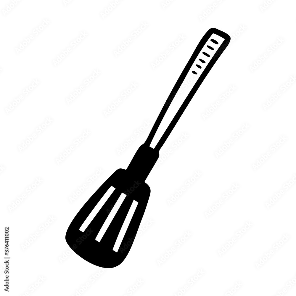 Hand drawn spatula on a white isolated background. Elements of kitchen ...
