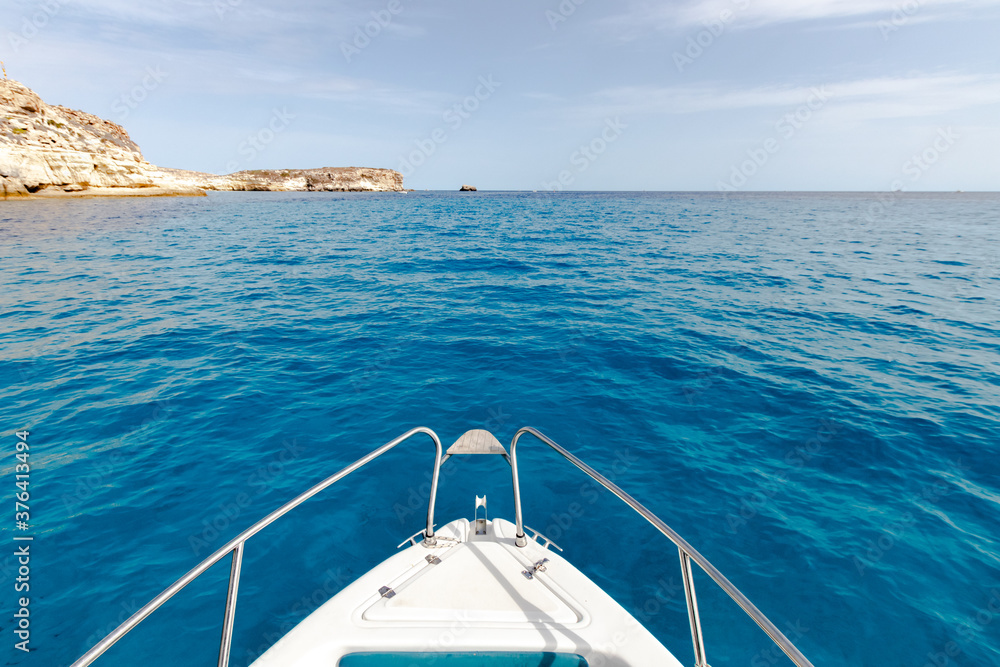 Clear sea from inflatable boat, summer time vacation mediterranean sea ...