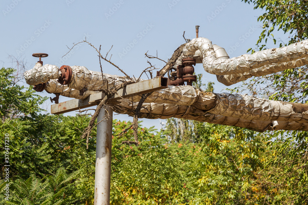 Overground heat pipes. Pipeline above ground, conducting heat for ...