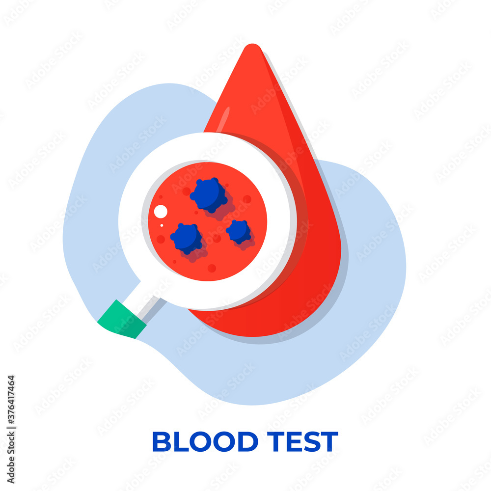 Medical blood test. Vector illustration. Blood test, magnifying glass ...