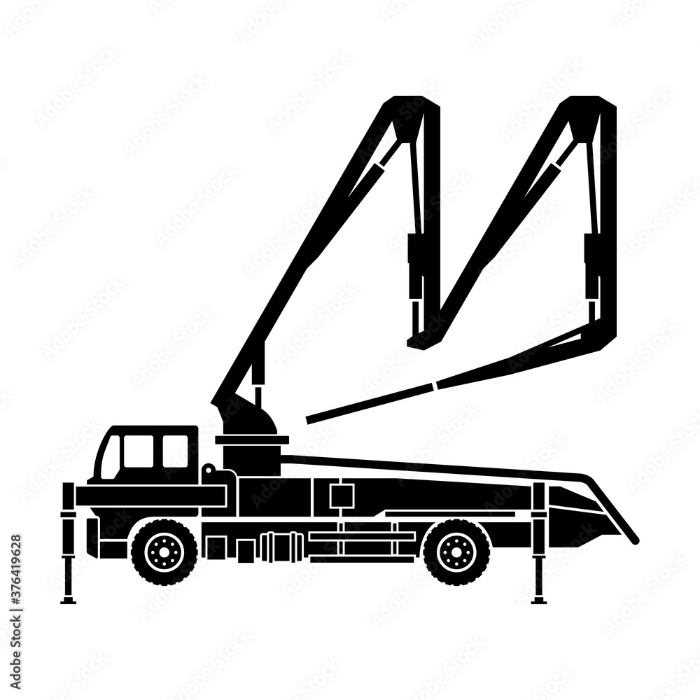 Concrete Pump Truck Silhouette Machine Used For Transferring Liquid Concrete By Pumping That