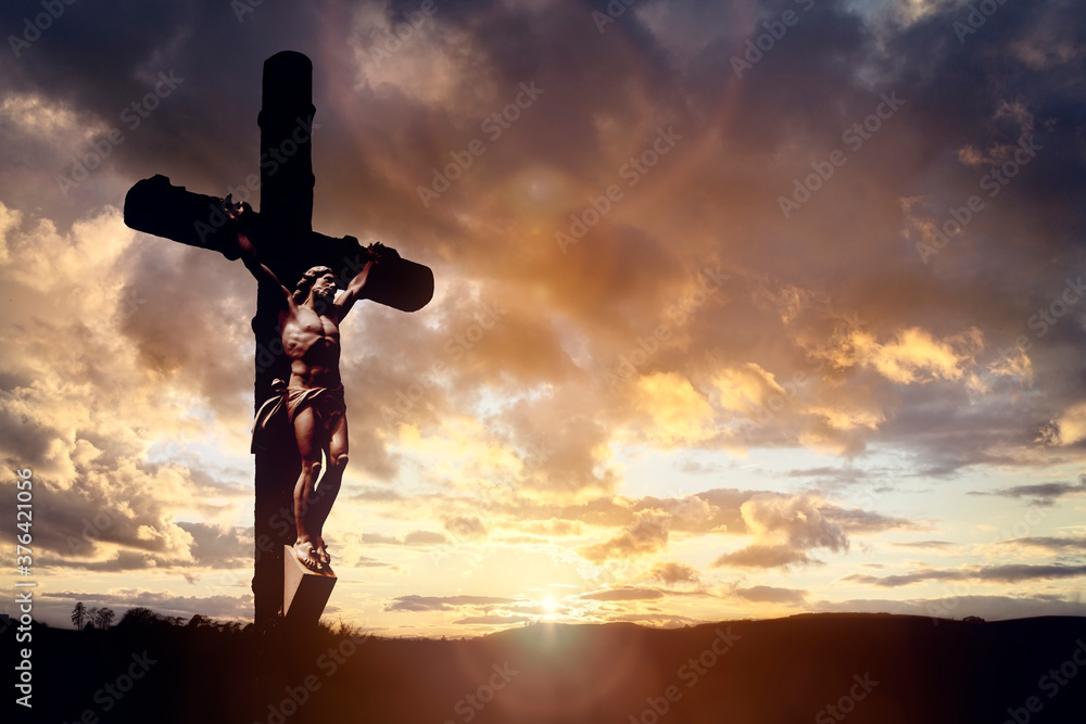 Crucifix cross at sunset background, crucifixion of Jesus Christ Stock ...