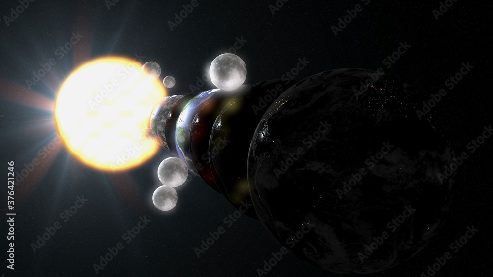 Parallel universe multiple earth illustration realistic 3D rendering ...