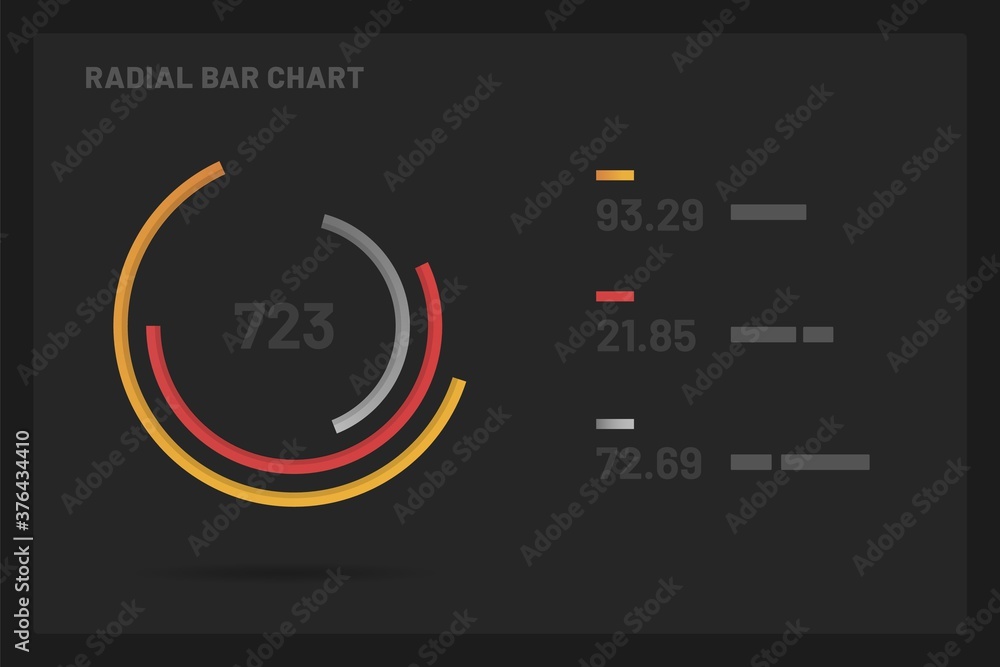 Radial Bar Chart. Elements of infographics on a dark background. Use in ...
