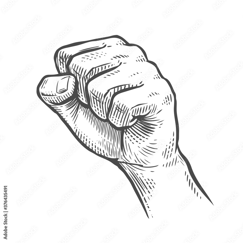 Clenched fist raised up sketch. Vector illustration Stock Vector ...