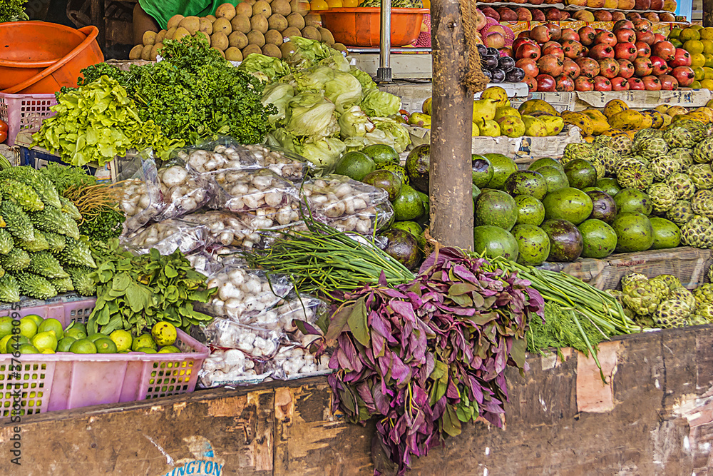Fruits and vegetables in a small market in Vagator, Goa, India ...