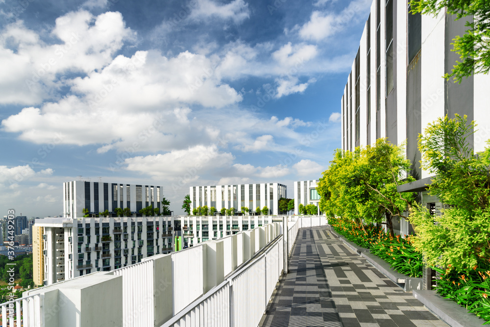 Rooftop garden in Singapore. Scenic outside terrace with park Stock ...