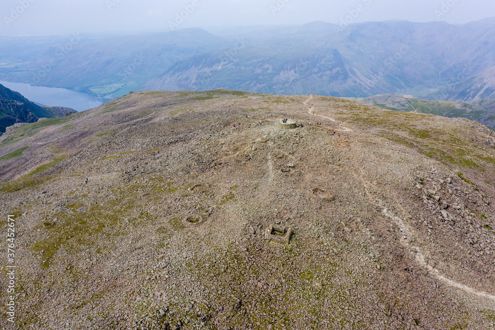 Aerial view of walkers on top of Scafell Pike - England's tallest ...