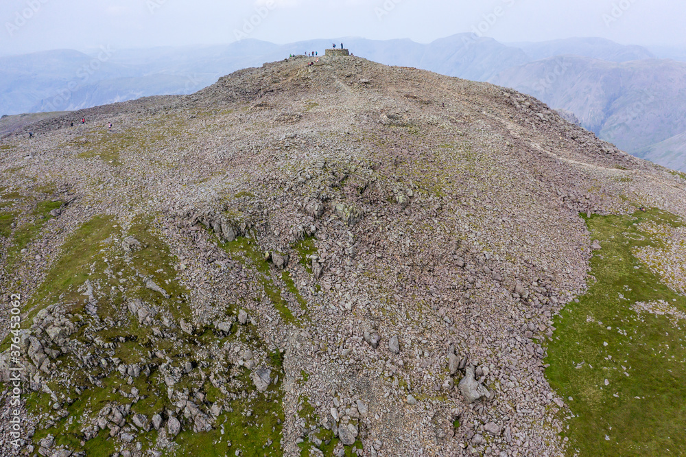 Aerial view of walkers on top of Scafell Pike - England's tallest ...