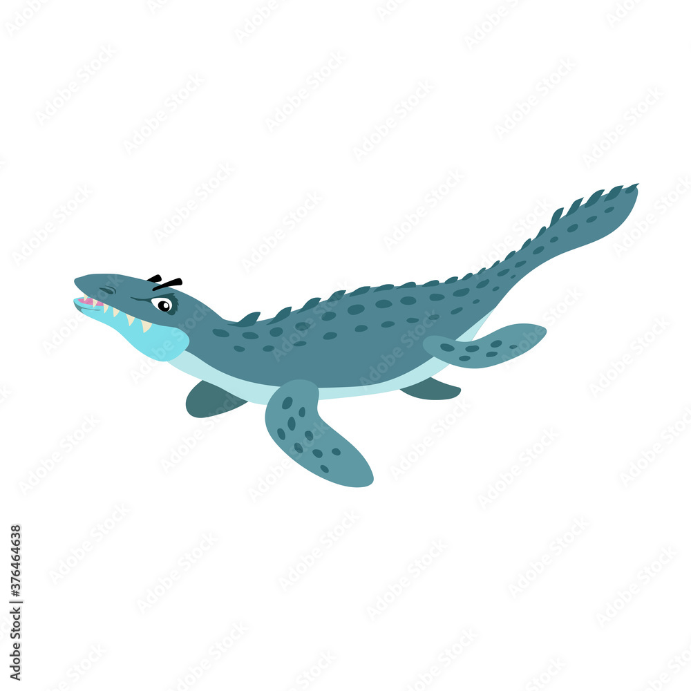 Cartoon Mosasaurus. Flat simple style water predator dinosaur. Jurassic ...