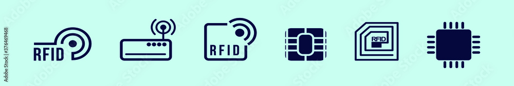 set of rfid icons featuring radio and radio waves design template with ...
