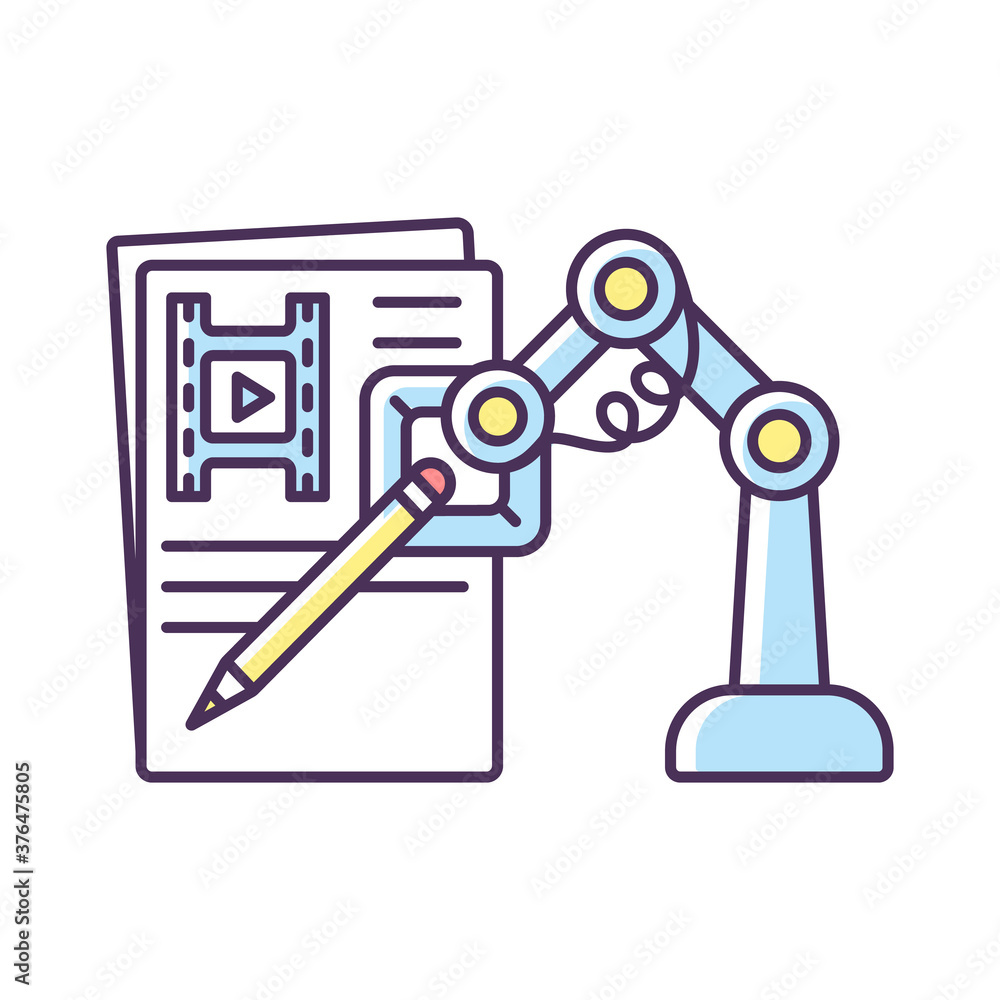 AI written screenplay RGB color icon. Innovative technology in film ...