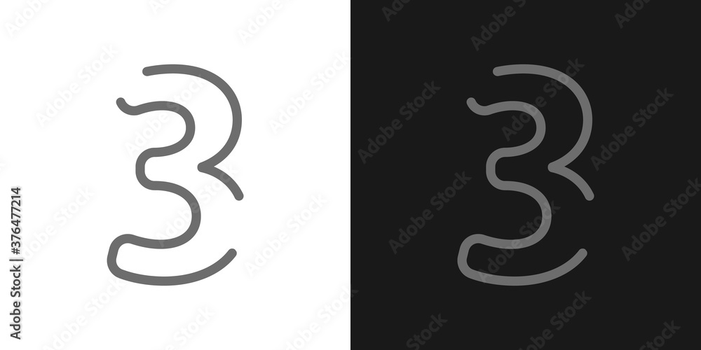 3 number line design font. Contrast color vector illustration Stock ...