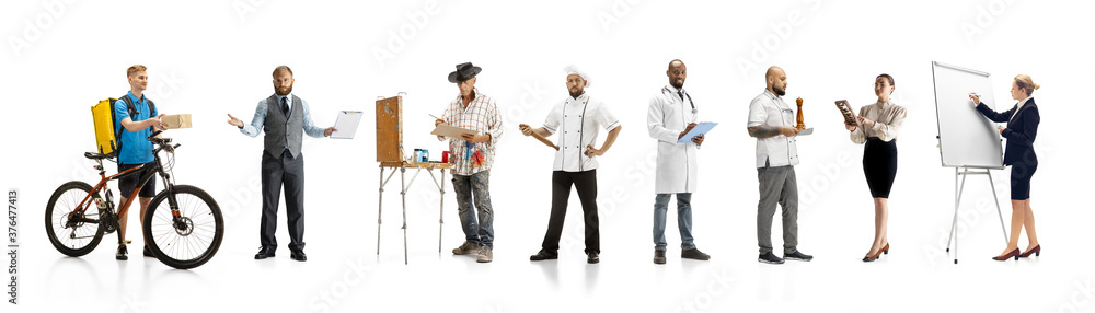 Group of people with different professions isolated on white studio ...