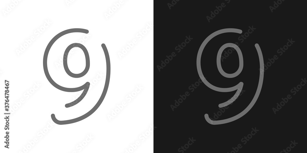 9 number line design font. Contrast color vector illustration Stock ...