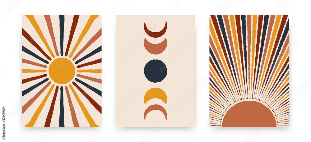 Abstract sun moon posters. Contemporary backgrounds, set of covers ...