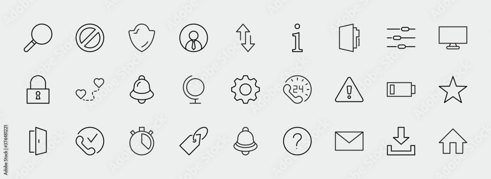 Set of Interface Related Vector Line Icons. Contains such Icons as User ...