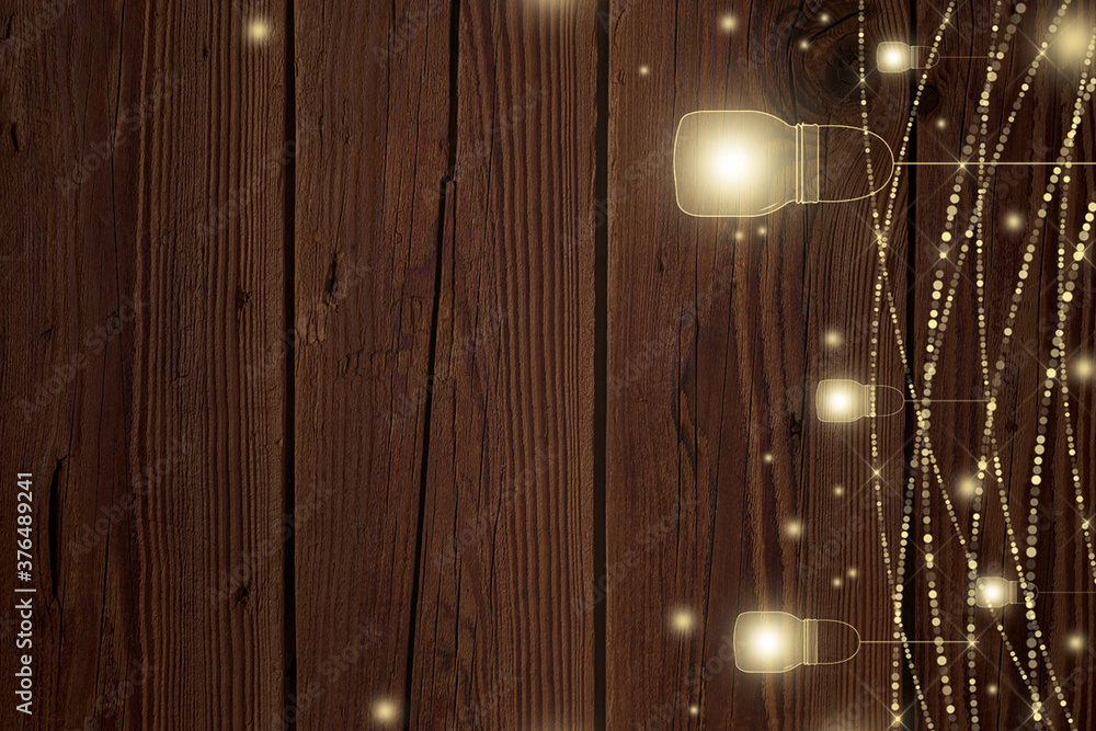 vintage rustic wood background string lights for invitacion Stock ...
