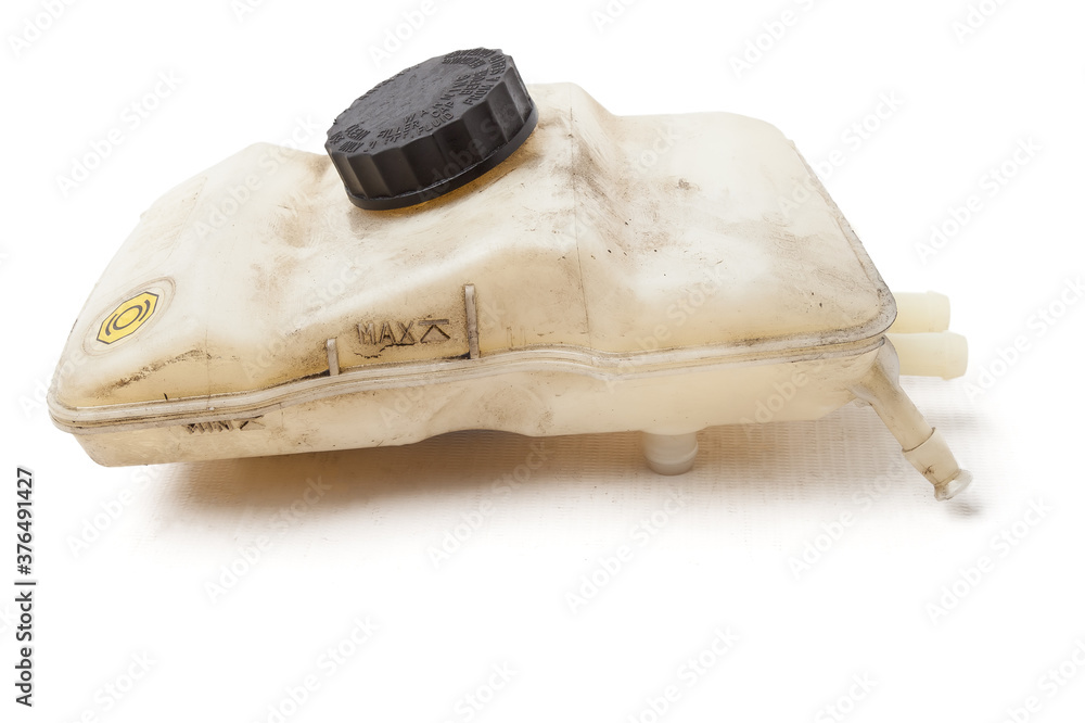 Coolant expansion tank white on an isolated background with ...