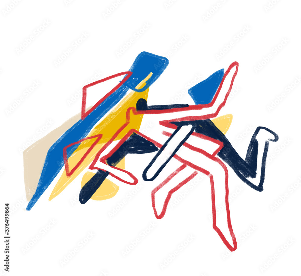 Help, Abstract people line art drawing with colors shapes. Painting ...