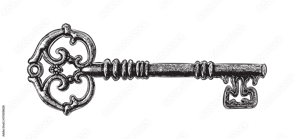 Sketch style of vintage key on white background Stock Vector | Adobe Stock