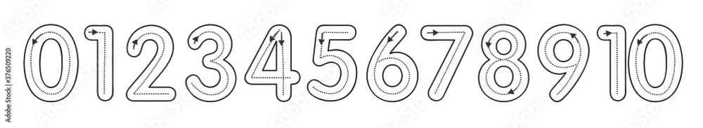Coloring page outline of cartoon numbers. Educational exercise ...