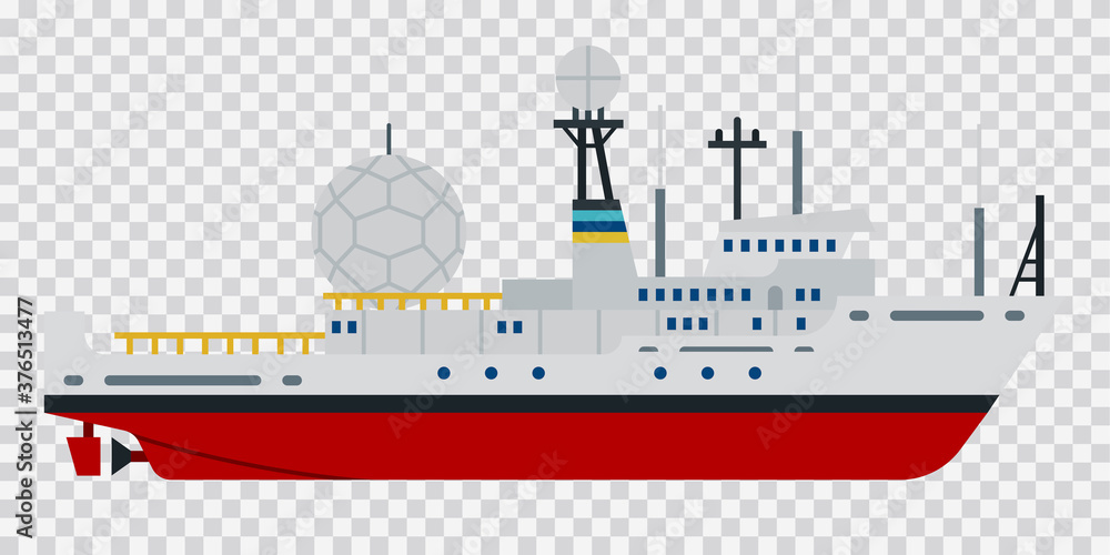 Illustration of a research vessel or expedition ship vector flat icon ...