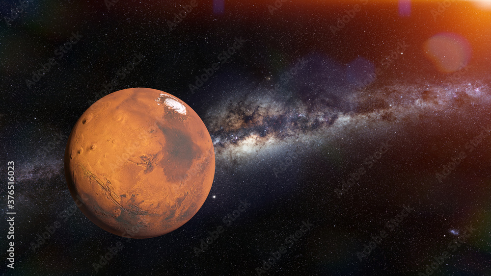 Mars, the red planet of the Solar System in front of the Milky Way ...