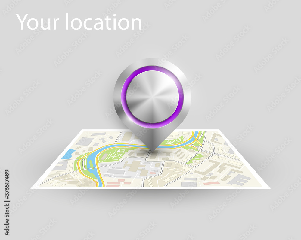 City map delivery navigation, steel point markers design background ...