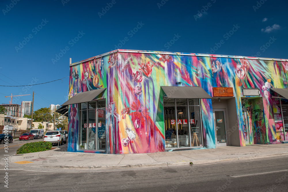 MIAMI, FL - MARCH 29, 2018: Wynwood Walls Miami graffiti. Wynwood is a ...