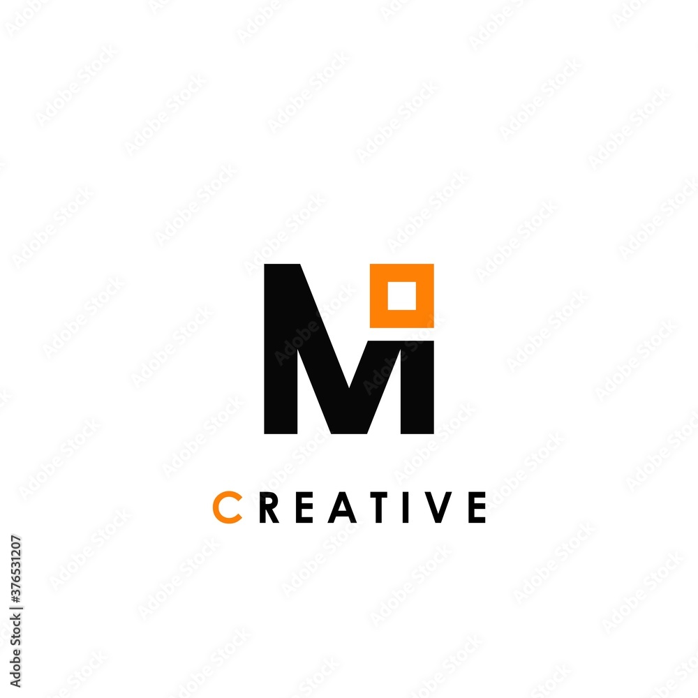 M letter initial with square shape logo template design for brand ...