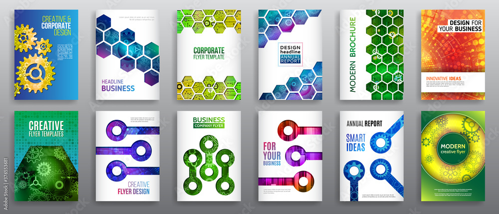 Abstract technology cover with hexagon elements. High tech brochure ...