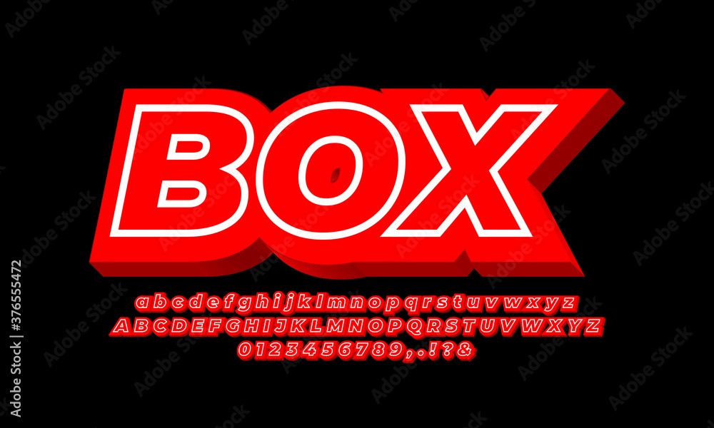 red bold 3d with line alphabet text effect or font effect style design ...