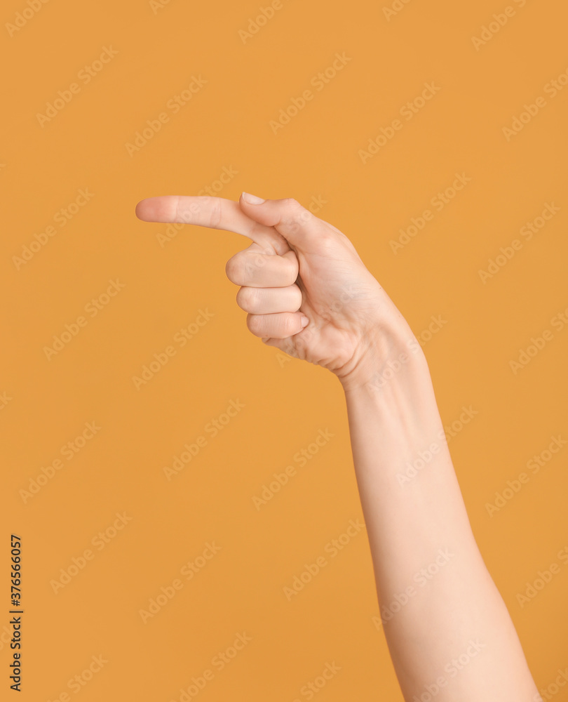 Hand showing letter G on color background. Sign language alphabet Stock ...