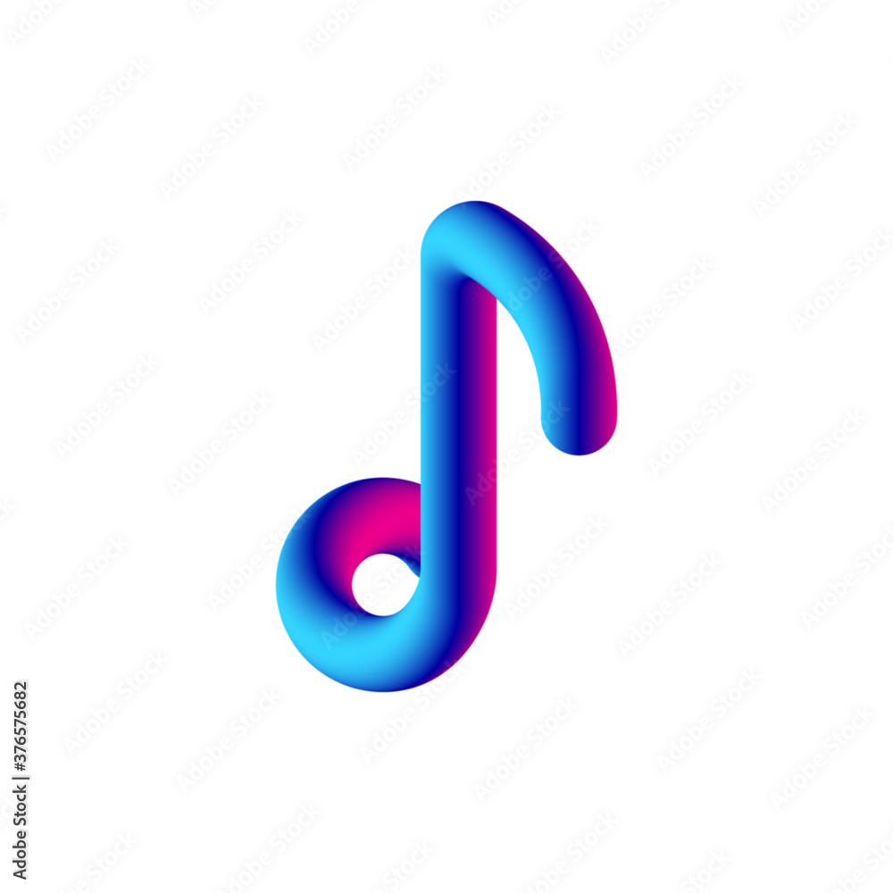Music note, colorful 3d symbol, musical logo, isolated vector ...