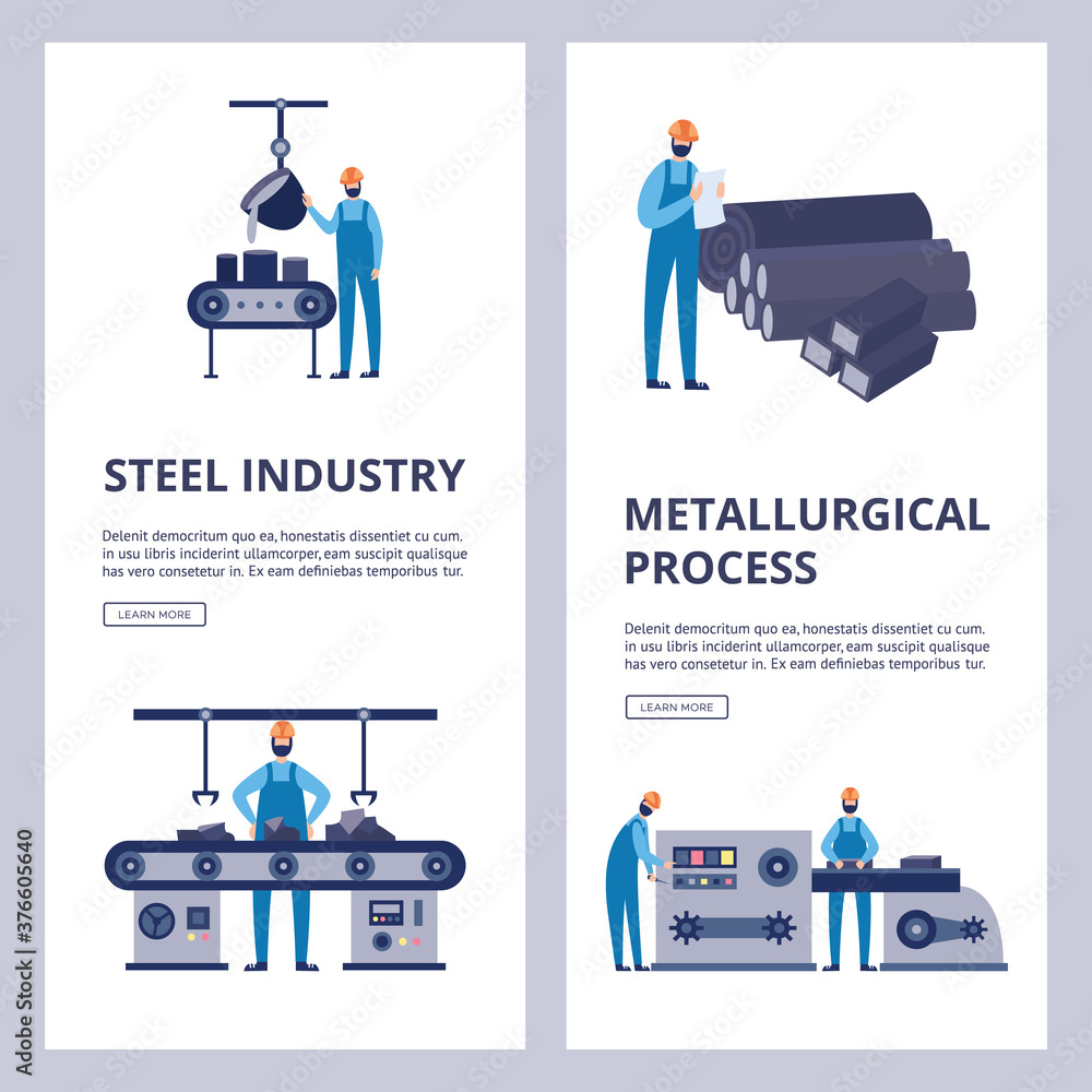 Metallurgical and steel industry posters or banners flat vector ...