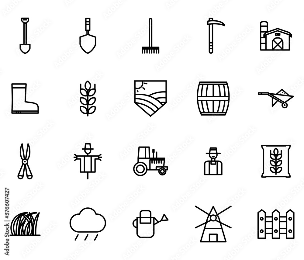 farm icon set with outline style vector for your web design, logo, UI ...