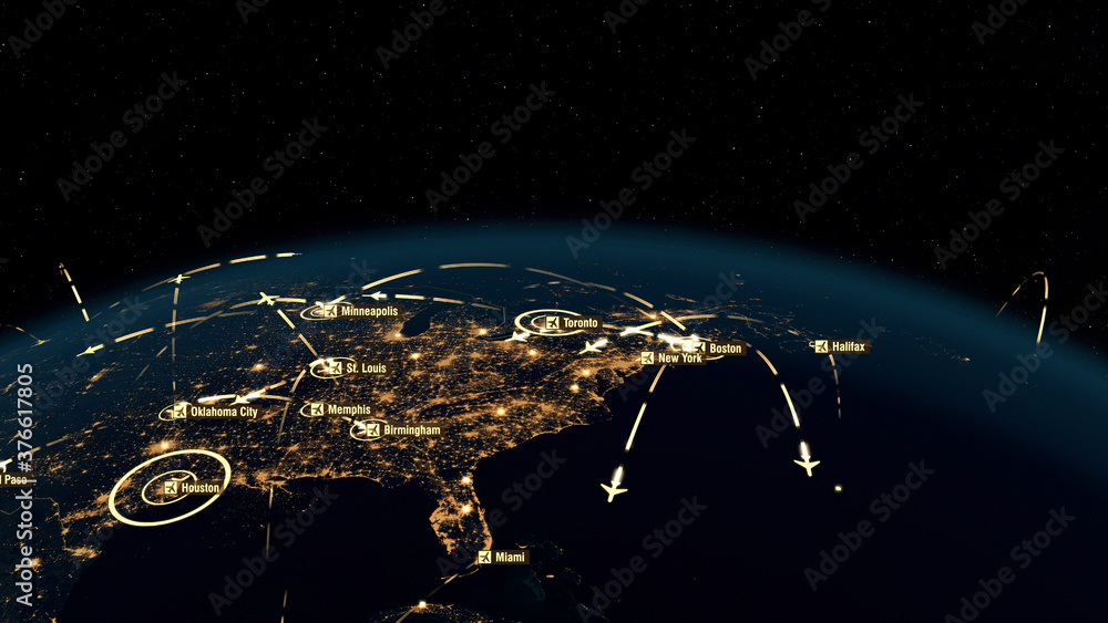 Flight Paths Over North America. North American Air Routes. Flight ...
