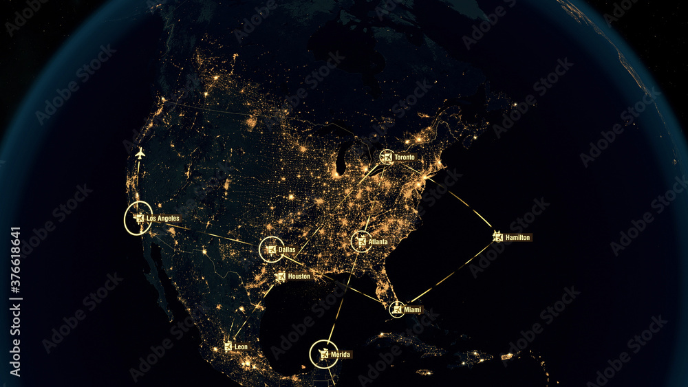 Foto de Flight Paths Over North America. North American Air Routes ...