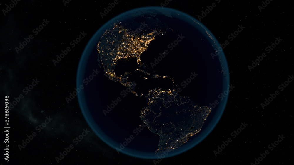 Earth at Night. Stunning 3D Illustration of Earth Bathed in City Lights ...