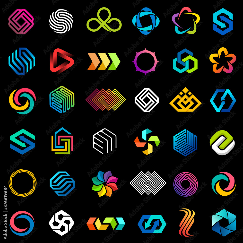 Big vector set of logo design. Unusual icons for business. Stock Vector ...
