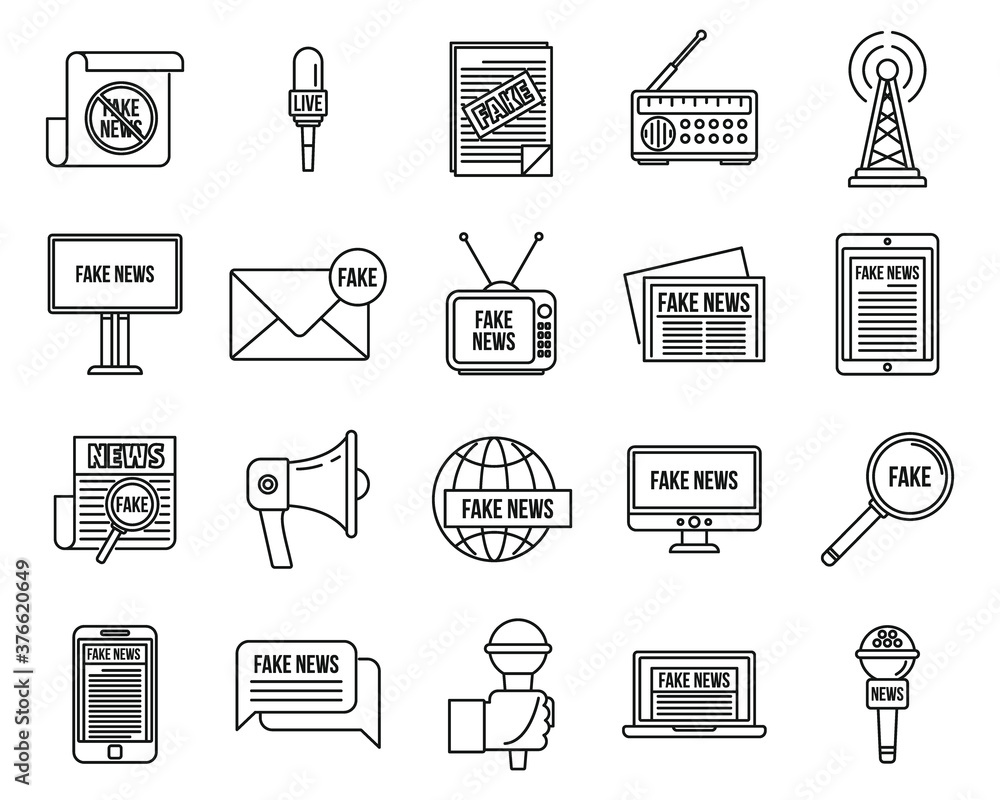 Modern fake news icons set. Outline set of modern fake news vector ...
