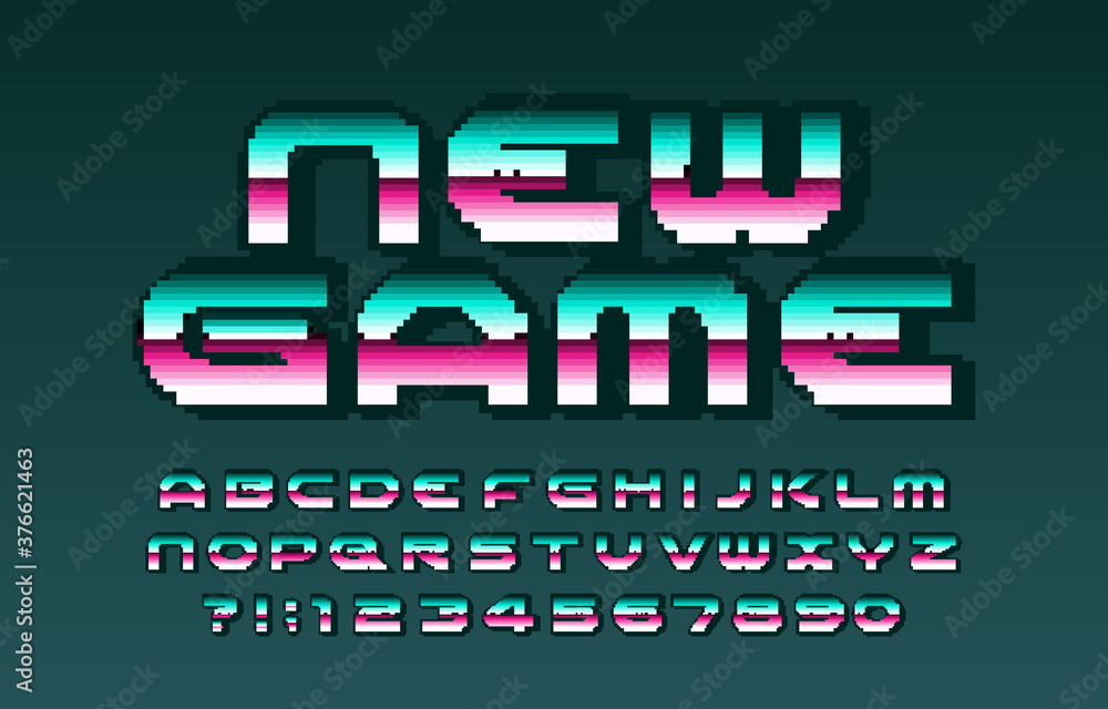 New Game alphabet font. Pixel letters, numbers and symbols. Pixel ...