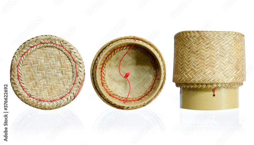Woven bamboo rice box for sticky rice in northeastern Thailand Kratib ...
