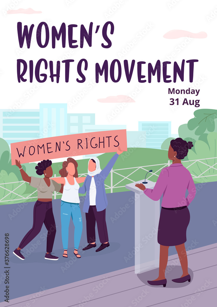 Womens rights movement poster flat vector template. Inspiring female ...