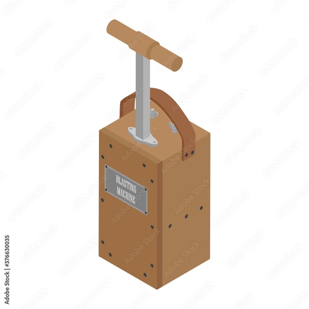 Detonator box. Blasting Machine isolated on white background. Caution ...