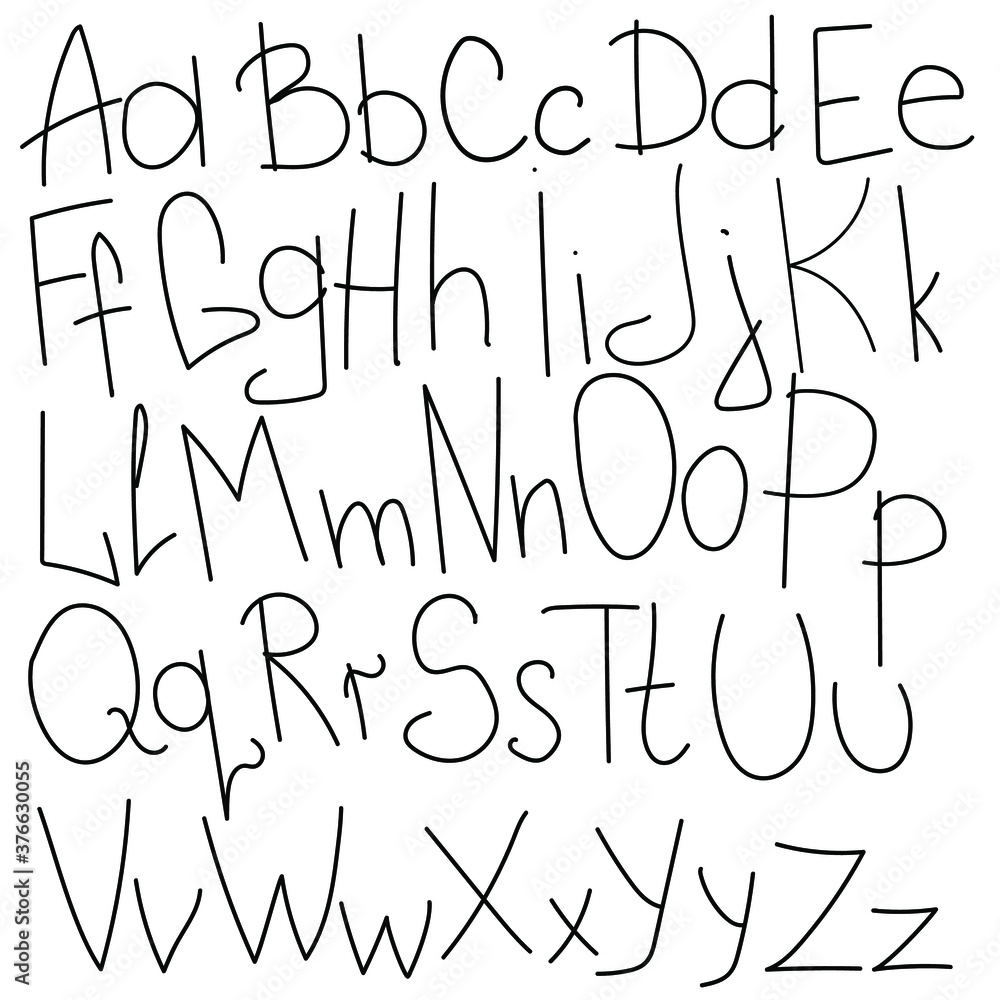 English alphabet, thin letters written by hand, jagged lines in writing ...